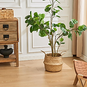 VILSSOVY Seagrass Plant Basket, Wicker Woven Laundry Basket, Basket Planter for Plants Indoor, Large Wicker Plant Baskets, Seagrass Baskets for Plants(13.78" Diameter x 12.6" Height)