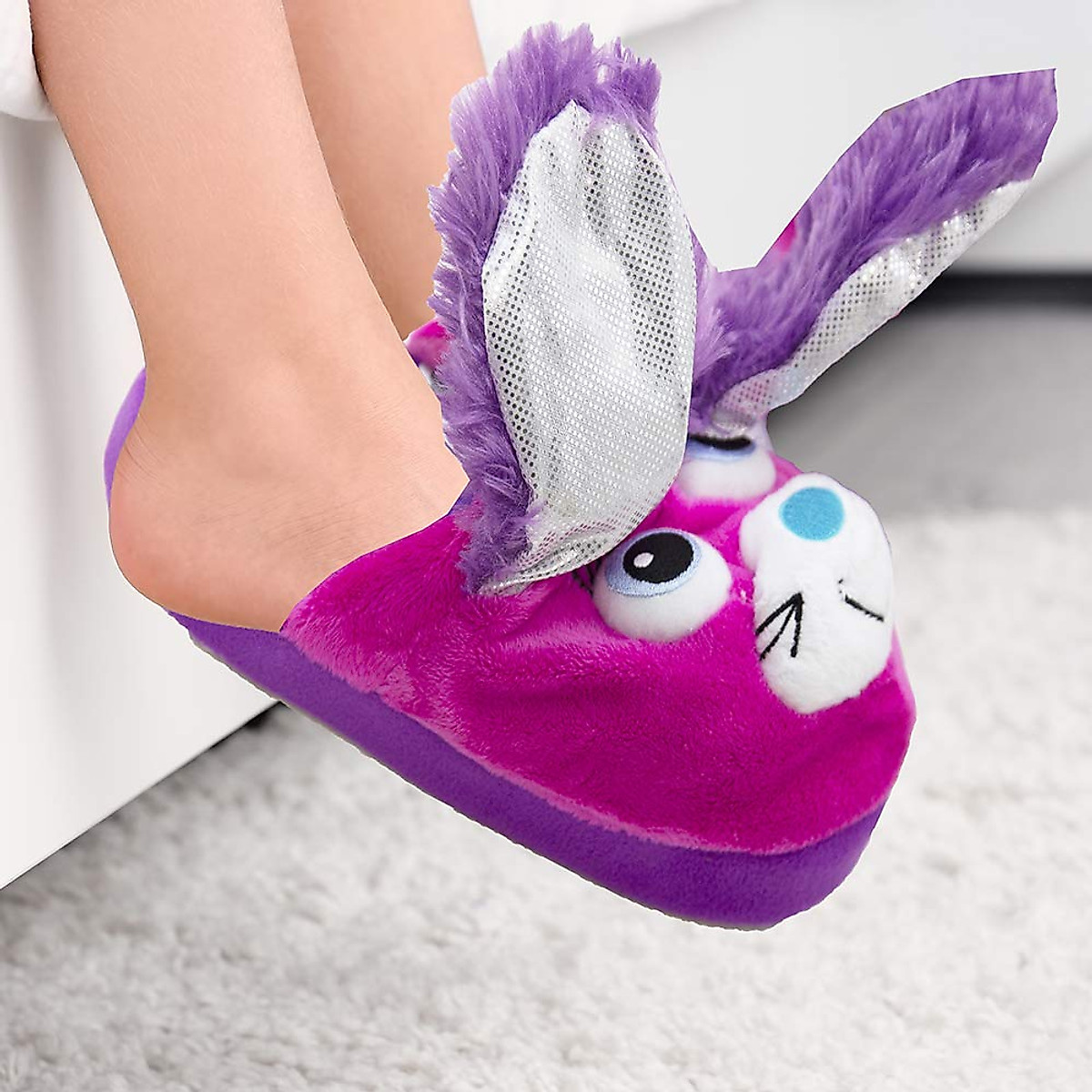 Stompeez Bunny Slippers With Personality! Purple / Pink, Large Size 2.5-6