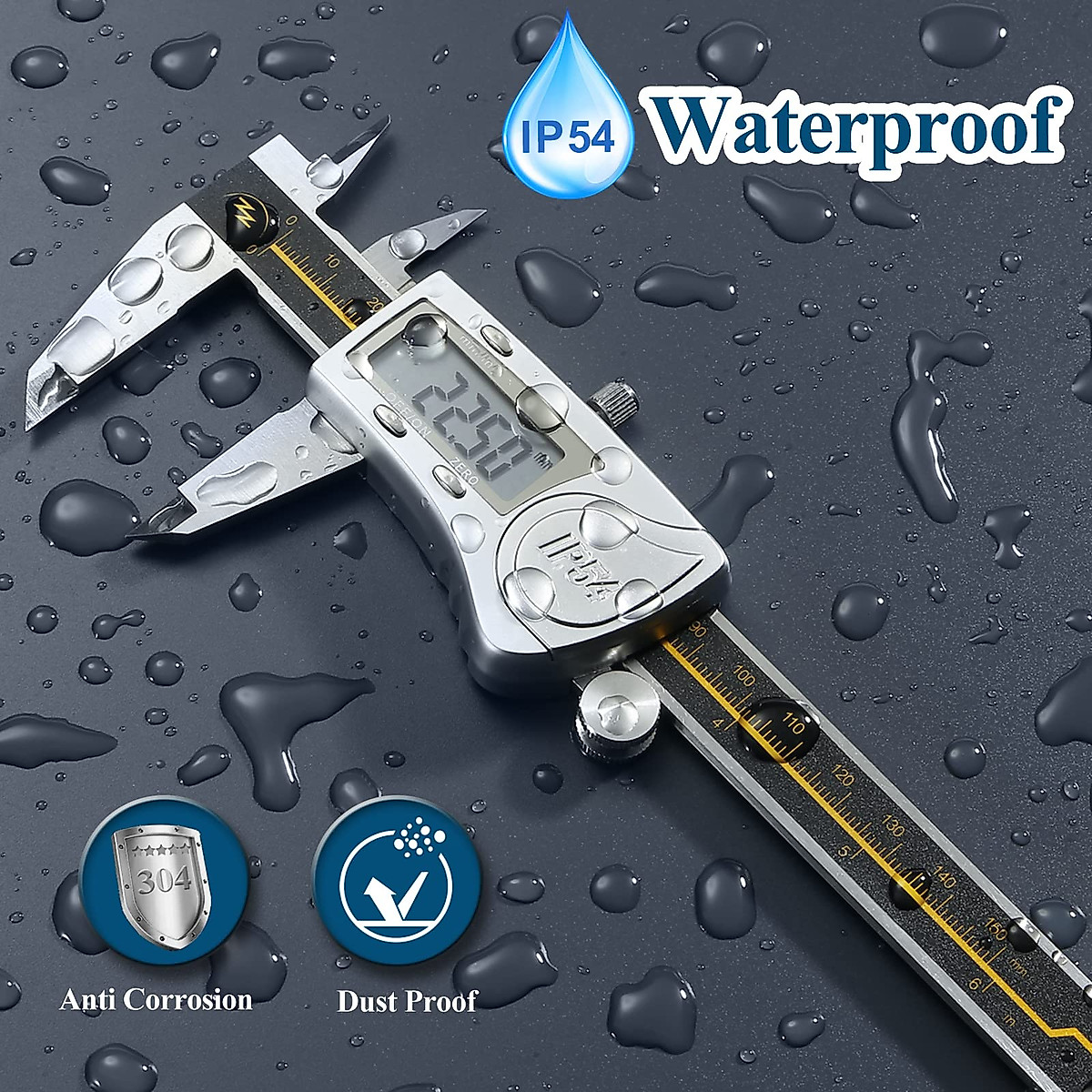 LZHZJOY Digital Caliper 6 Inch Stainless Steel High Accuracy Caliper Measuring Tool, IP54 Waterproof Protection, Large LCD Screen Electronic Vernier Caliper