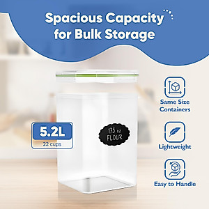 Chef's Path Food Storage Containers - Pantry Organization and Storage - Great for Flour, Sugar, Baking Supplies - Airtight Kitchen Bulk Food Canisters - BPA-Free - 6 PC Set - Spoons, 8 Labels & Pen