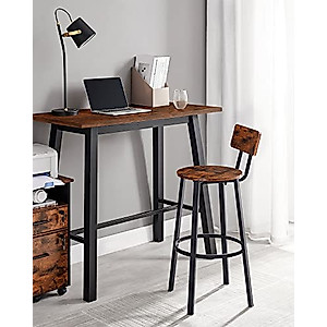 HILINSIE Bar Stools - Set of 2 Bar Chairs, Industrial Counter Stools with Backrest and Footrest, Steel Frame, 28.5 Inches Tall Seat for Kitchen, Dining Room, Bistro, Rustic Brown and Black