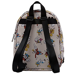 Disney Mickey, Minnie, & Friends Mini Backpack with Allover Print & Molded Iconic Mickey Pants Dangle, 10.5 Inches, Adjustable Straps, Faux Leather