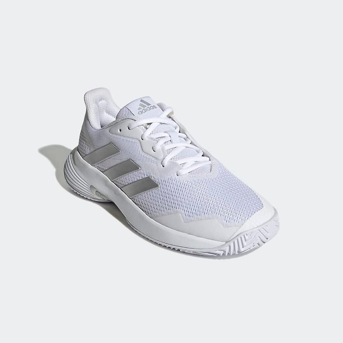 adidas Women's CourtJam Control Tennis Shoe, White/Silver Metallic/White, 7.5