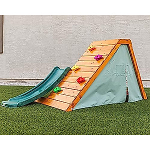 Avenlur Palm Outdoor and Indoor Playground 5 in 1 Backyard Playset with Ladder, Rock Wall, 4 ft. Slide, Tent Fort, Montessori Style Play Set Climber Playhouse Toddlers, Children, Kids 2-8yr (Green)