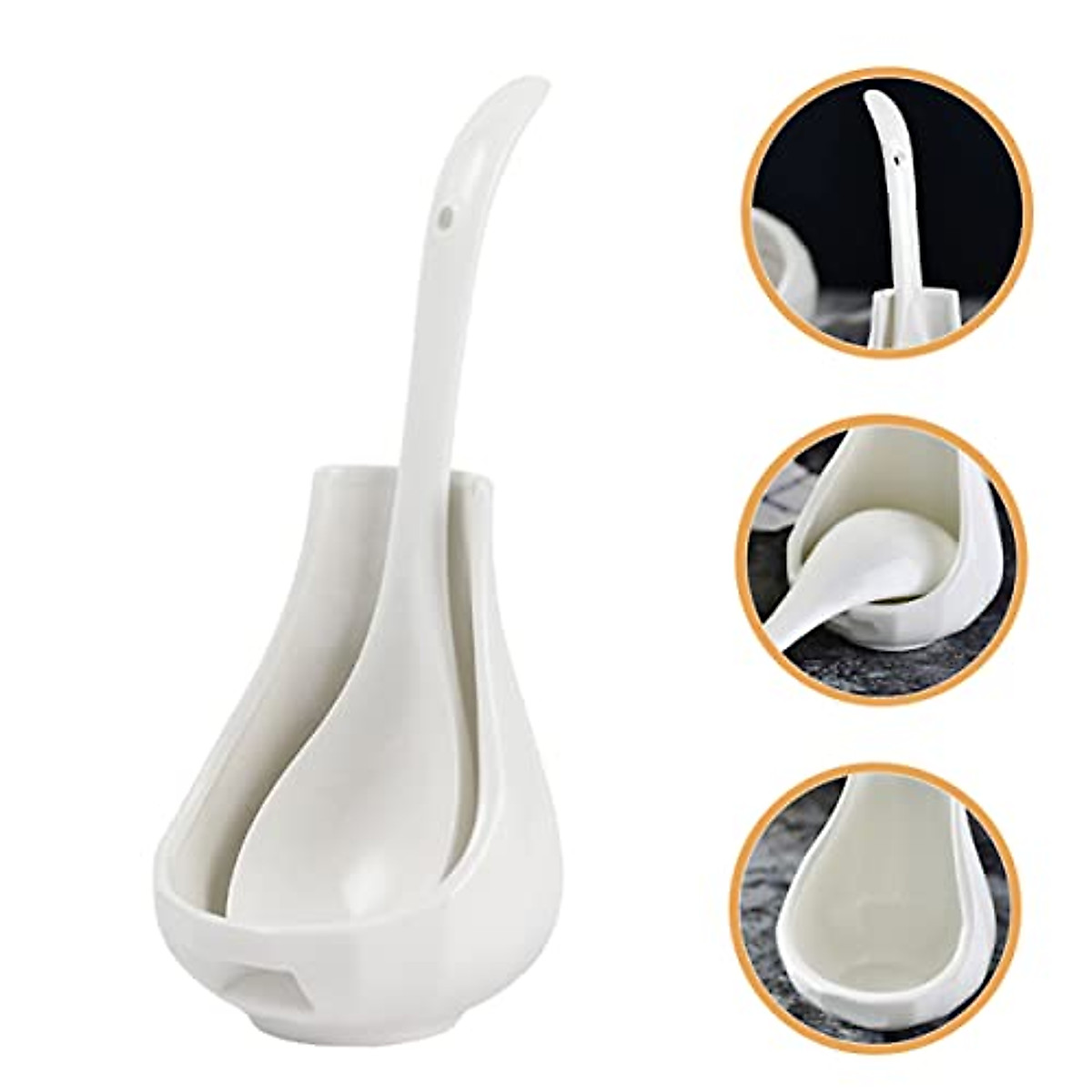 Cabilock 3 Sets Spoon Holder Set Cooking Utensil Holder Soup Spoon Gravy Ladle Soup Spoon Rest Spoon Stand Hot Pot Ladle Braces Kit Kitchen Utensils Delicate White Ceramics Tableware