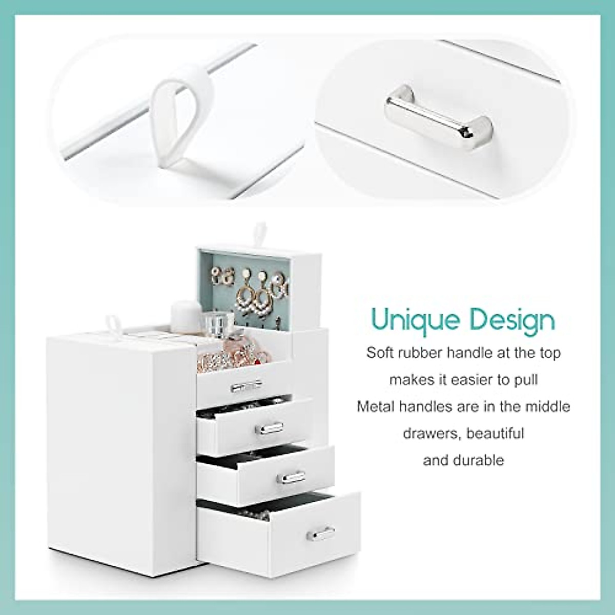 Homde Jewelry Organizer for Girls Women Jewelry Box Necklaces Rings Earrings Display Stand Jewelry Storage Holder Case for Bracelets Watches Sunglasses (White)