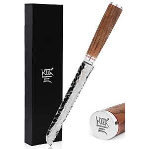 YOUSUNLONG Bread Knives 8 inch Serrated bread knife - Japanese Damascus Steel Natural Walnut Wood Handle - Cut bread, baguette, butter