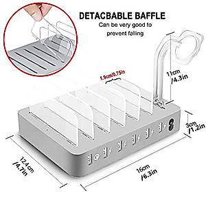 Fastest Charging Station with QC Quick Charge 3.0, COSOOS 63W 12A 6-Port USB Charging Station for Multiple Devices with 6 Mixed Short Cables & lWatch Stand,Multi Charger Station for Cell Phone,Tablet