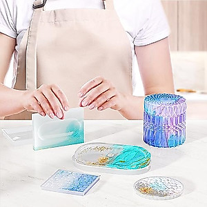 Hautton 6 Pcs Resin Molds Epoxy Silicone Mold for Coasters, Jar with Lid, Rolling Tray and Soap Tray Container, Epoxy Resin Casting Molds for DIY Home Décor Art Crafts