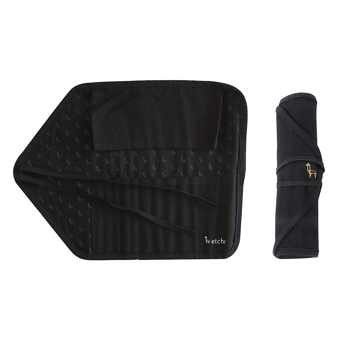 ETCHR Canvas Roll Up Brush Pouch - Black Paint Brush Holder with Canvas Ties