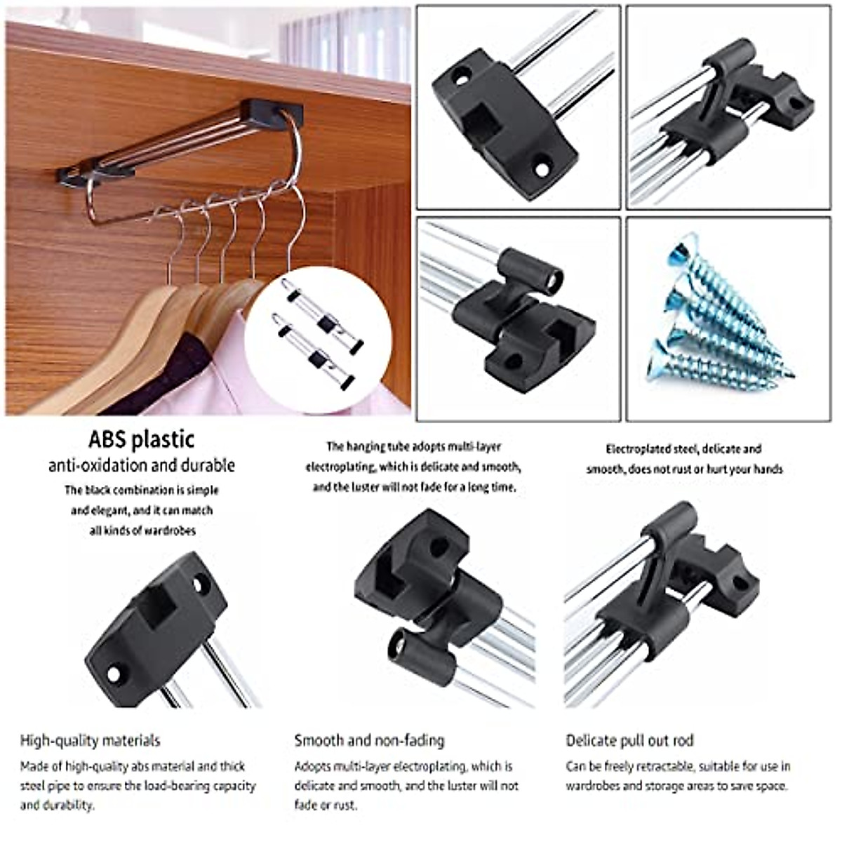 Pull-Out Heavy Duty Retractable Closet Storage Rack Extender Valet Rod Rail Towel Hanger,Hanging Adjustable Wardrobe elescopic Rail Closet Hangers (13.8 inch Hanger Movable Pants Rack) 2 Pieces