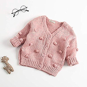 Toddler Newborn Baby Boys Girls Pompoms Soft Cardigan Sweater Kids Warm Knitted Pullover Tops Winter Clothes (Pink, 4-5T(100))