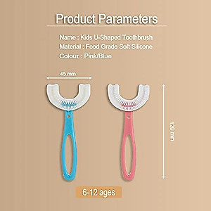 HGR 2Pcs Kids U- Shaped Toothbrush, Manual Toothbrush Oral  Cleaning Tools for Children Training Teeth Cleaning Whole Mouth Toothbrush for Kids (Aged 6~12)