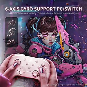 GAME'NIR CHERRY BLOSSOM PINK Wireless Switch Controller, Ergonomic Switch Pro Controller for Switch/Switch Lite/Switch OLED with Dual Motor, Gyro Axis, Turbo Function, 5 Level Vibration