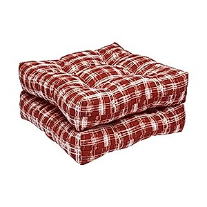 Amazon Basics Tufted Outdoor Patio Square Seat Cushion 19 x 19 x 5 Inches, Red Plaid Geo - Pack of 2