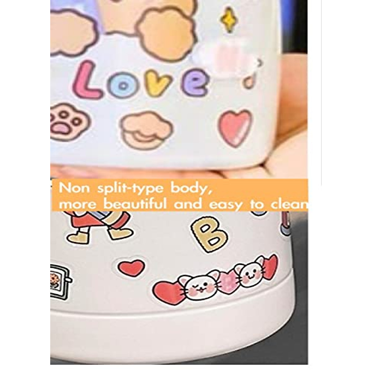 Tualrvvc Insulated Water Bottle 32 oz for Kids Flip-Top Thermos Random Cute Stickers Big Belly Bottle with Straw Handle Strap Light Navy Blue