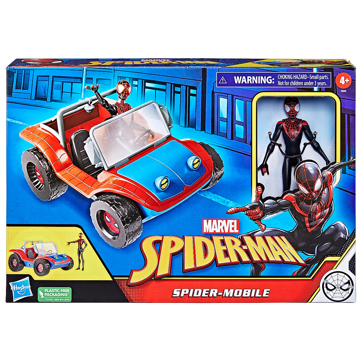 Marvel Spider-Man Spider-Mobile 6-Inch-Scale Vehicle with Miles Morales Action Figure, Toys for Kids Ages 4 and Up