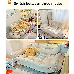 Modern Padded Lazy Couch, Small Double Sofa Bed, 5 Adjustable Backrests and Armrests, Loveseat with 4 Wooden Legs, for Living Room Bedroom Study Room