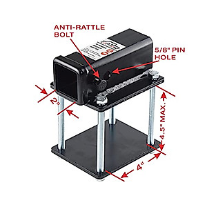 TOPTOW RV Bumper Hitch Receiver 63801P for 4 inch to 4.5 inch Beams, 2 inch Receiver Opening, Fits for Bike Racks, Cargo Carriers Camper-on