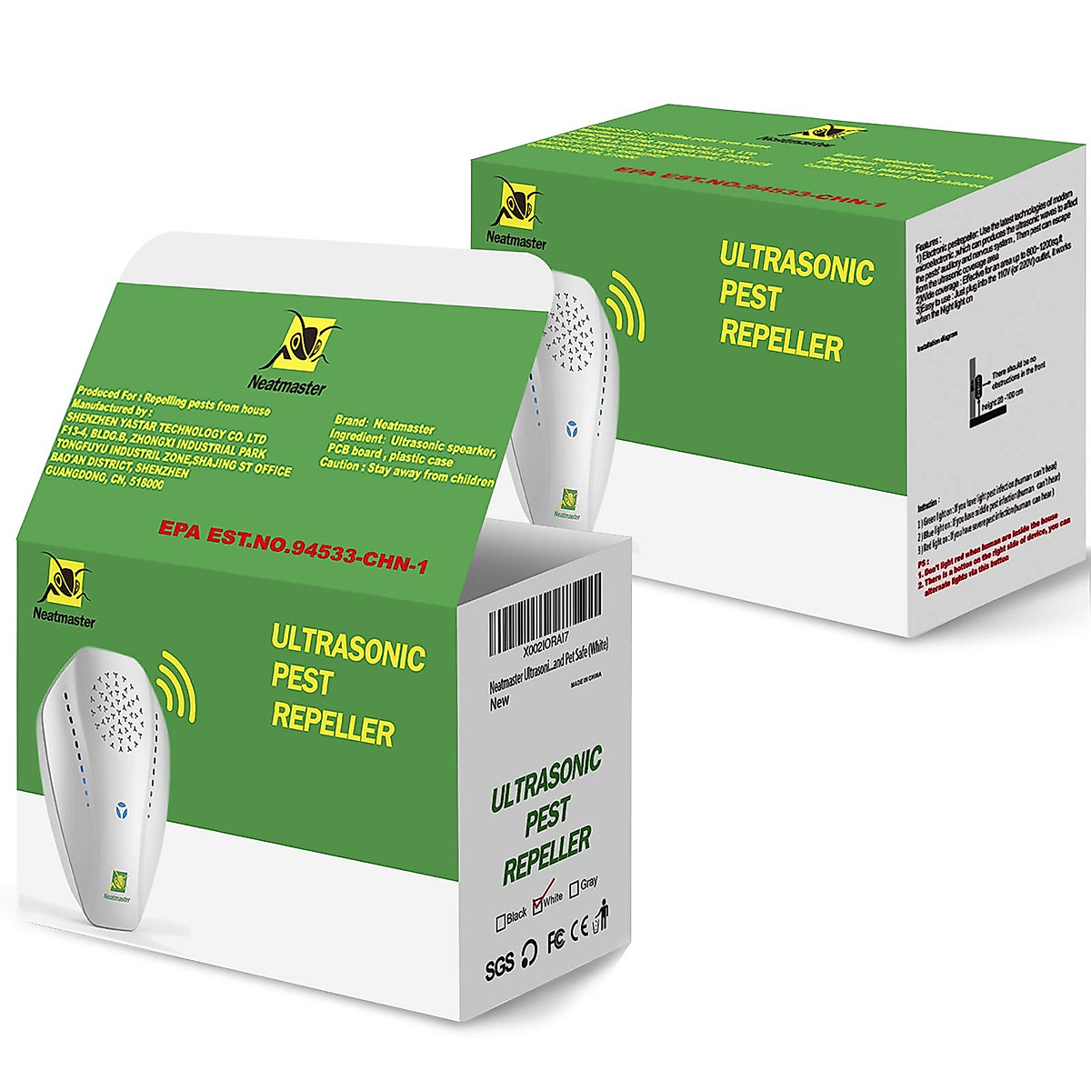 Neatmaster Ultrasonic Pest Repeller, Electronic Pest Repellent Ultrasonic Plug in, Pest Control for Bug, Roach, Spider, Ant, Flies, Mosquito; Bug Repellent Indoor for House, Garage, Warehouse