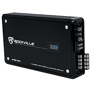 Rockville Atom P20 Marine/ATV/Car Bluetooth Amplifier 1600w Peak/440w RMS 4 Channel w/Volt Meter, Black