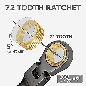 YIYEIE 9 Pc. Flex-Head Ratcheting Wrench Set, SAE 5/16, 11/32, 3/8, 7/16, 1/2, 9/16, 5/8, 11/16, 3/4 Inch, 72 Tooth, Nickel Plating, Cr-V Steel, Flexible Combination Wrench Set with Swivel Ratchet