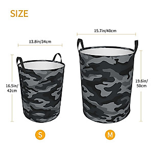 Gbuzozie 38l Round Laundry Hamper Army Camouflage Storage Basket Waterproof Coating Black And Grey Camo Organizer Bin For Nursery Clothes Toys