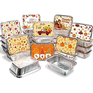 RGQSUN 40 Pcs Thanksgiving Tin Foil Containers with Lids,Disposable Loaf Pans Aluminum Foil Pans for Cooking,Tin Takeout Containers Foil Food Containers for Fall Autumn Party Leftovers
