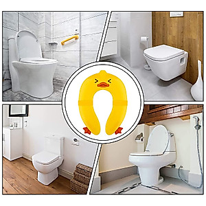 POKANIC Toilet Potty Training Seat Cover, Travel Toilet Seat, Folding Non Slip Silicone Pads, Travel Portable Reusable Kids Toddlers Boys Girls, Carry Bag (Yellow - Duck)