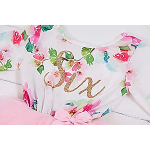 Grace & Lucille Children's Birthday Dress (6th Birthday) (Pink Floral Long Sleeve, Gold, 6T)