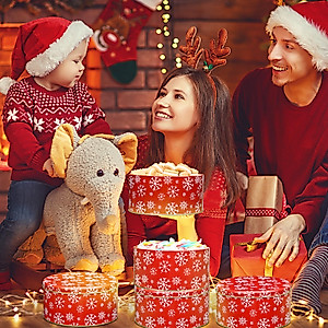 Suttmin 6 Pcs 7'' Christmas Cookie Tins with Lids Round Metal Cookie Container Xmas Snowflake Boxes Empty Holiday Decorative Tins for Gift Giving Cookie Baking Chocolate Snack Storage Cookie Tins