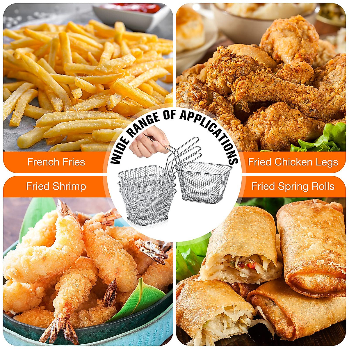 12 Pieces Mini Square Fry Basket Steel French Fry Chip Basket Food Baskets for Serving Stainless Steel Fry Basket with Handle Reusable Fries Holder Mini Deep Fryer with Basket for Home Decor