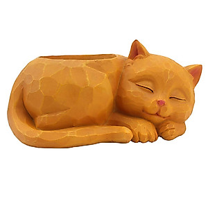 Hemoton Resin Succulent Planter Pot Sleeping Cat Flower Pot Animal Plants Bonsai Holder Flower Container Desktop Flower Vase Table Art Statue for Home Office Desktop Decor
