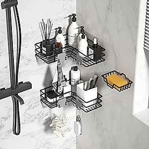 Innoshopp Corner Shower Caddy 3 Pack Adhesive Shower Organizer Basket Rack with 4 Hooks And Soap Holder Rust Proof Bathroom Shelf Shampoo Holder Wall Mounted Shower Shelves for Bathroom Storage