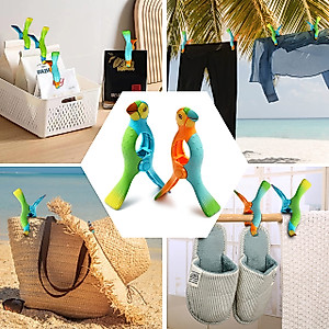 Beach Towel Clips, Kaluofan 4PCS Towel Clips for Beach Chairs, Strong Beach Chair Clips for Towels, Vivid Parrot Shape Beach Accessories (Blue+Orange)