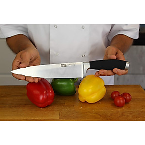 Taylors Eye Witness Syracuse Chefs/Cooks Kitchen Knife - Professional 20cm/8 Inch Cutting Edge, Multi Use. Precision Ground, Razor Sharp, Ultra Fine Blade. Soft Textured Grip Matte Black Handle.
