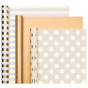 WRAPAHOLIC Gold Wrapping Paper Roll - Mini Roll - 3 Rolls - 17 Inch X 120 Inch Per Roll - Gold Foil Birthday Wrapping Paper for Wedding, Christmas, Party, Baby Shower