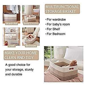 OIAHOMY Large Blanket Basket, Rectangle Woven Baskets for Storage, Nursery Cotton Rope Basket Living Room, Toy Basket For Organizing, Large Baskets With Handle-22”x17”x12”-Gradient Yellow