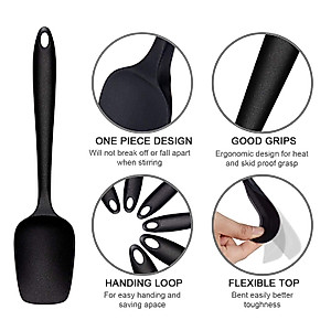Silicone Spatula Set, G.a HOMEFAVOR Heat-Resistant Spatula - One Piece Seamless Design, Non-Stick Silicone with Reinforced Stainless Steel Core (6 Piece Set, Black)