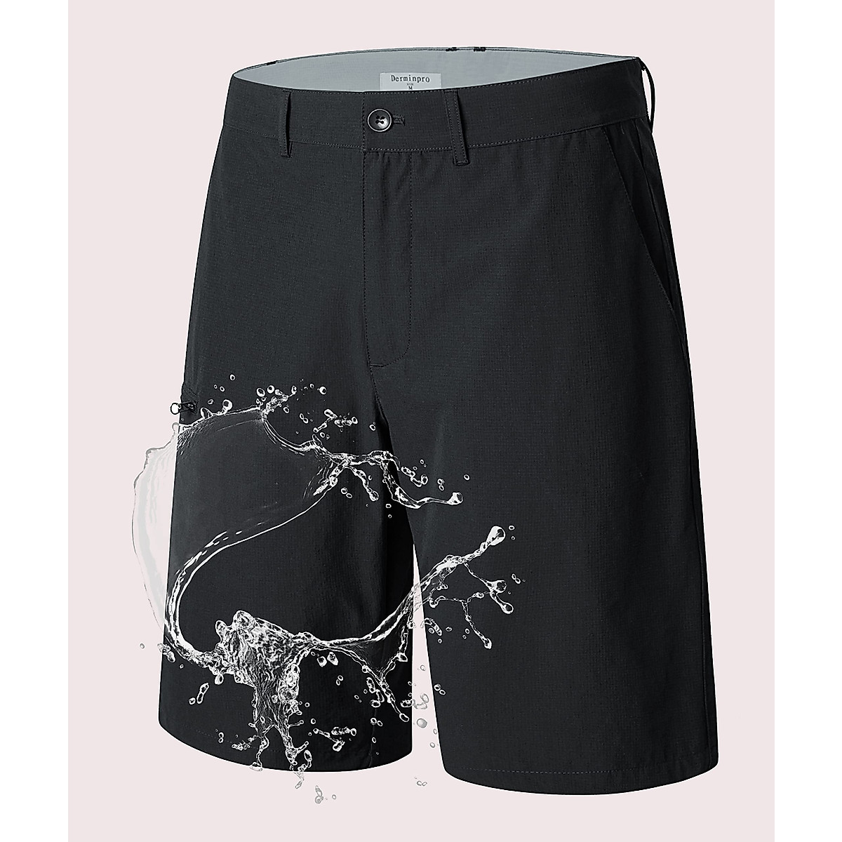 Derminpro Men's Waterproof Quick Dry Pocketed Stretch Zip Pockets Hiking Shorts Black Large