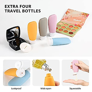 SOVICO Large Travel Toiletry Bag for Women with Extra 4 Travel Bottles, Hanging Toiletry Bag with 360° Rotatable Hook, Travel Bag for Full-Sized Cosmetic Bag with Makeup Brush Compartment-Black