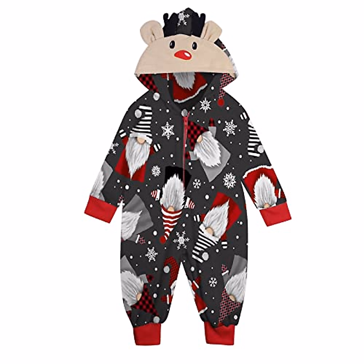 Christmas Matching Reindeer Romper Pajamas Sets for Family Holiday Soft Hooded Jumpsuit Pajamas Xmas Sleepwear for Party(C-Grey,20 Months)