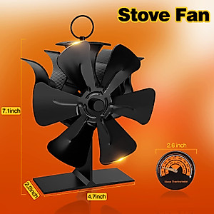 BENEAIL 6-Blade Wood Stove Fan Heat Powered Non Electric Fireplace Fan for Wood Burning/Pellet/Gas Quickly Warm Air and Silent (Include Magnetic Thermometer)