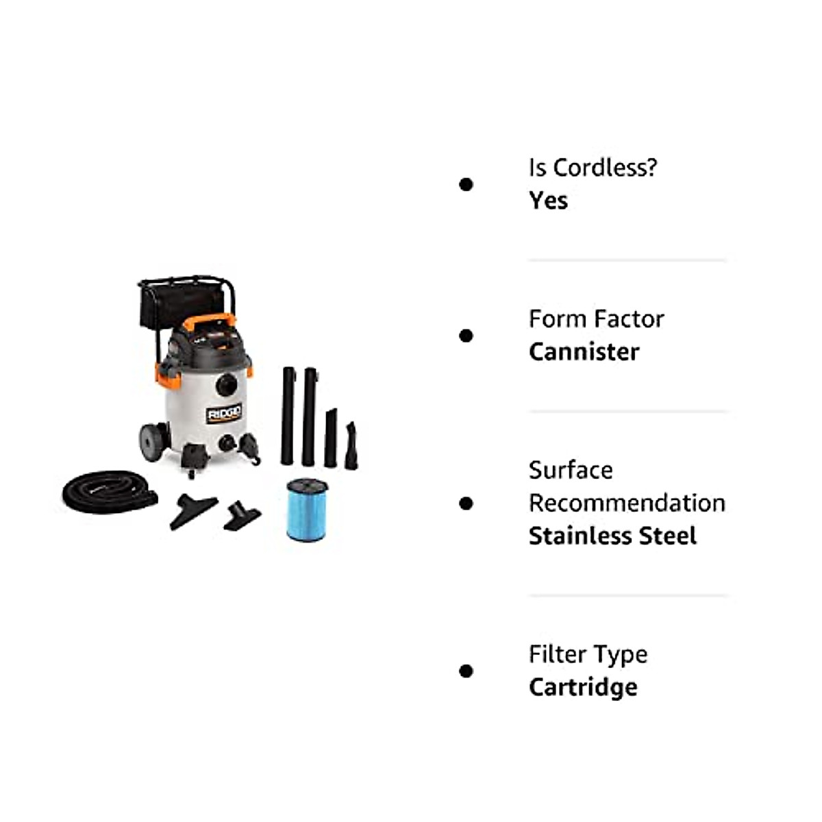 16 Gallon Stainless Steel Wet/Dry Vac With Cart