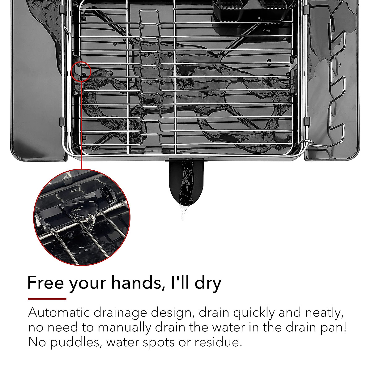 niffgaff Dish Drying Rack with Automatic Drainage System, Fingerprint-Proof Stainless Steel 304 Frame, A1908S-1