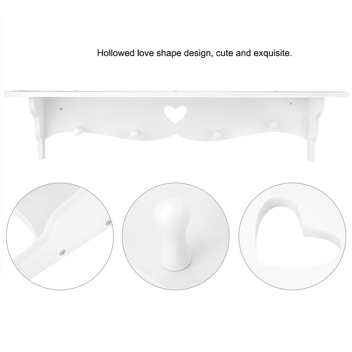 STARNOONTEK Hollowed Love Shape Wall Shelf,23inch White PVC Wood-Plastic Board Wall Mounted Floating Shelf Hanging Storage Rack for Kitchen Living Room Organizer