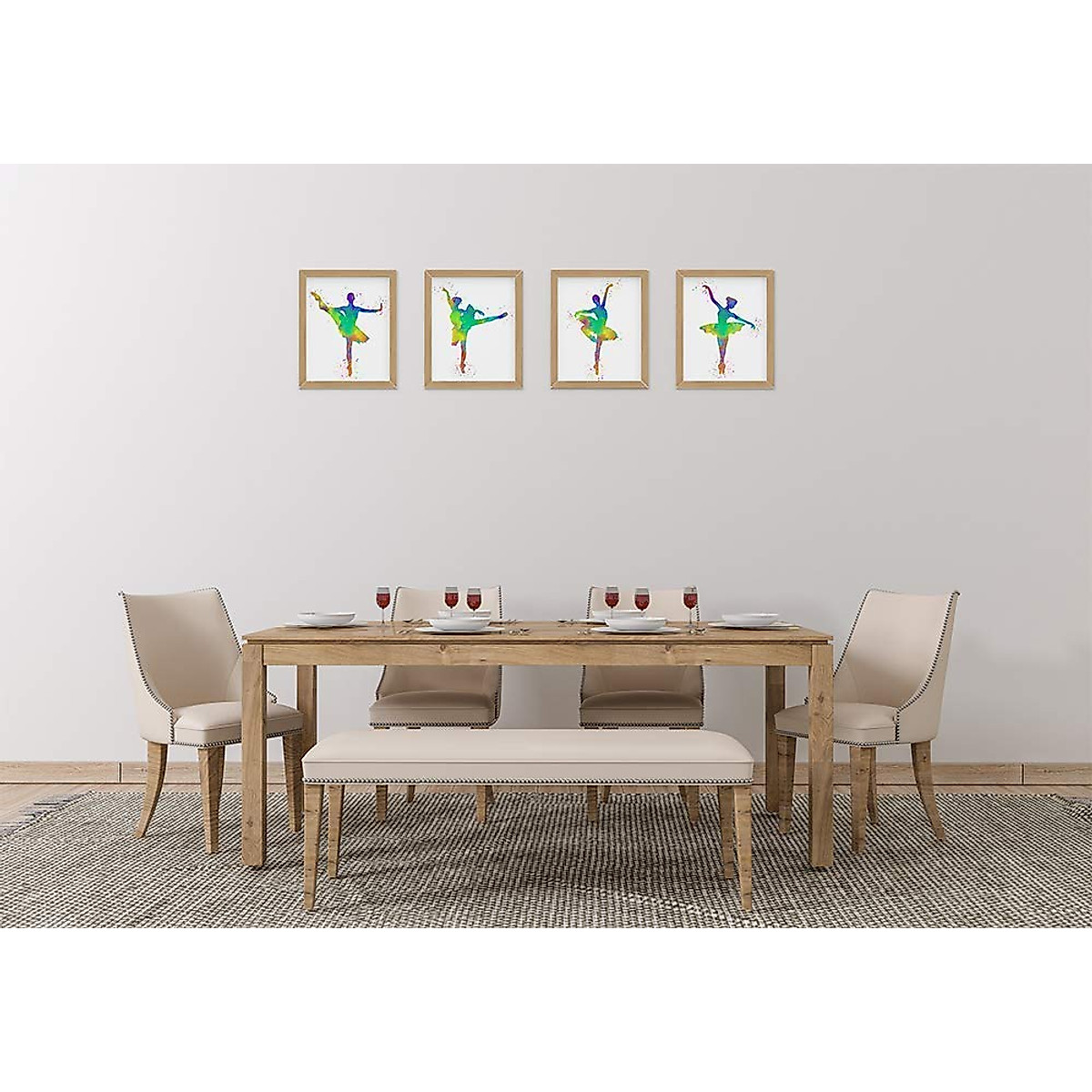 Girl Ballet Dancers Abstract Wall Art Print 8 x 10" Set of 4 Unframed, White Background, Perfect for for Ballerina, Teacher and Lover of Ballet, Ideal Bedroom, Dance Studio, Locker Decor