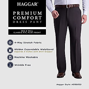 Haggar Men's Premium Comfort Classic Fit Flat Front Dress Pants-Regular and Big & Tall Sizes, Black BT, 46W x 32L