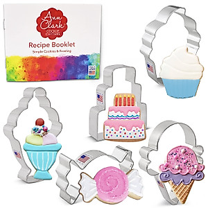 Candy and Sweets Cookie Cutters 5-Pc. Set Made in the USA by Ann Clark, Candy, Cupcake, Ice Cream Cone, Cake, Ice Cream Sundae
