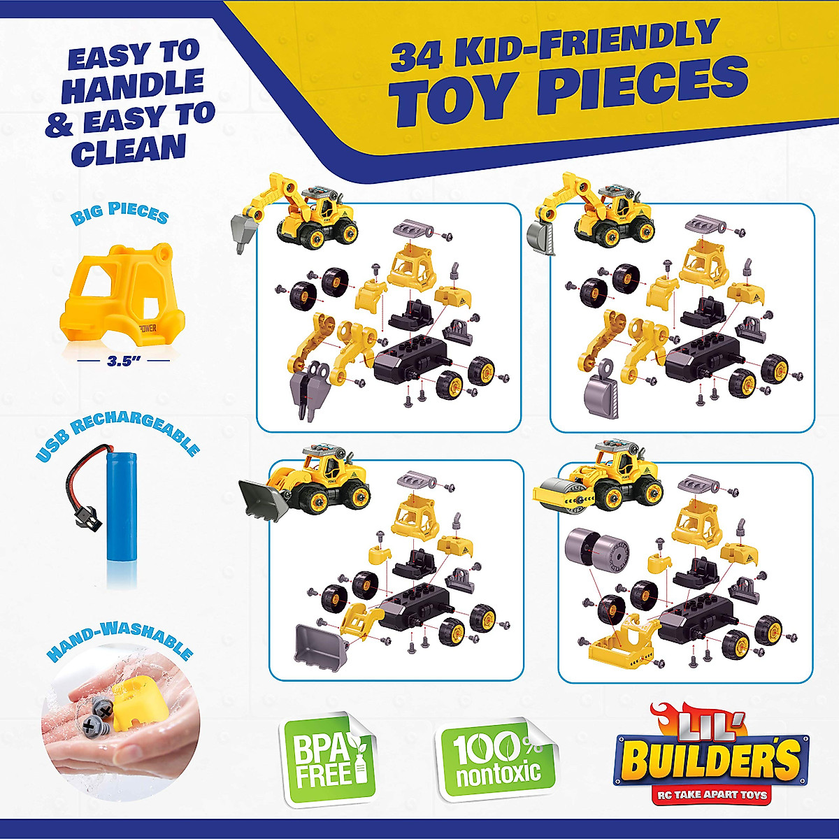 USA Toyz Kid Nitro Race Car Building Toys for Kids - 2 Pack Model Cars, Educational Toys Take Apart STEM Toys, Build Your Own Toy Cars with Toy Drill (52 Pieces)